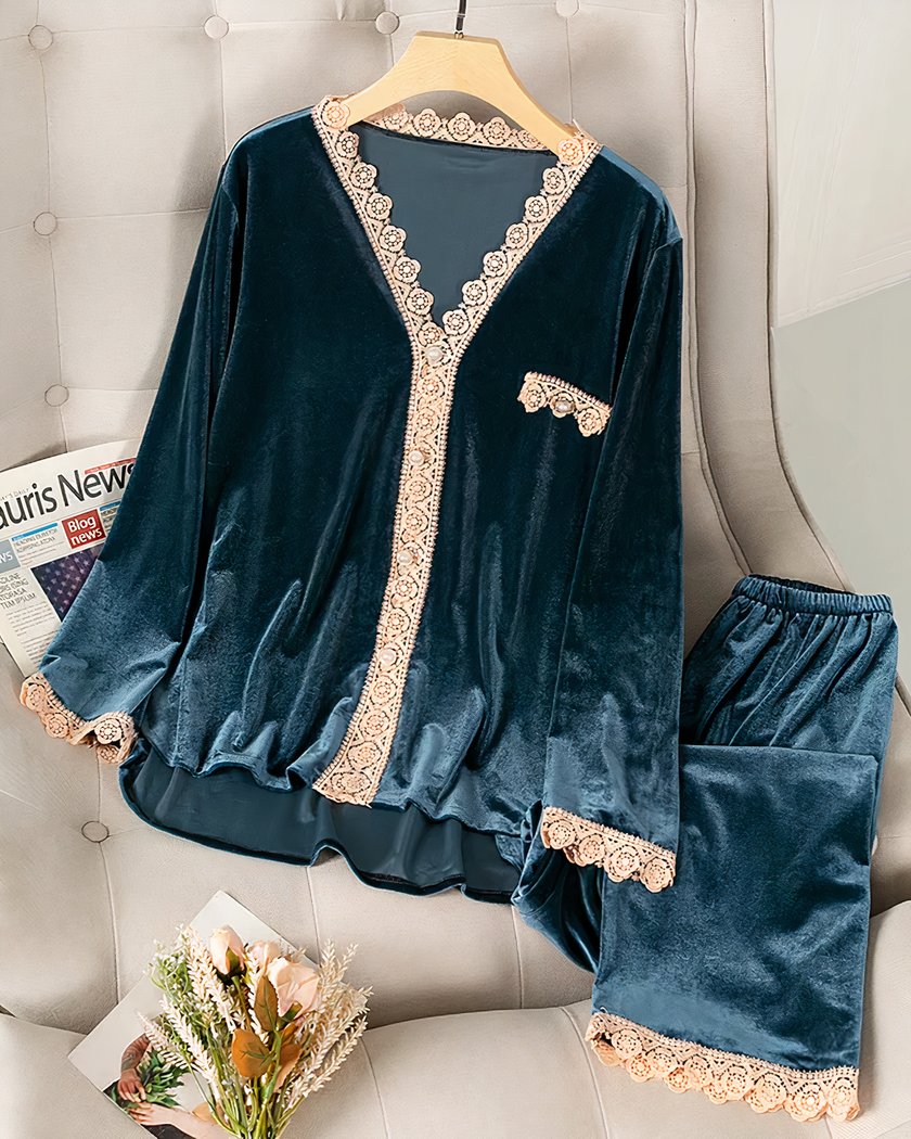 Pyjama Femme Hiver Deux Pièces avec Dentelle - Mille et une Nuisette